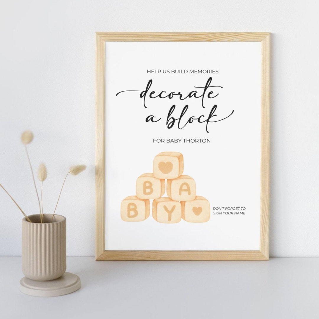 Decorate a Block Baby Shower Activity, Baby Shower Keepsake, Baby ...