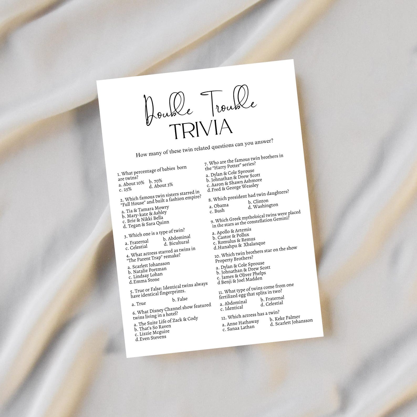 Twins Baby Shower Games, Double Trouble Trivia Game, Twin Baby Shower ...