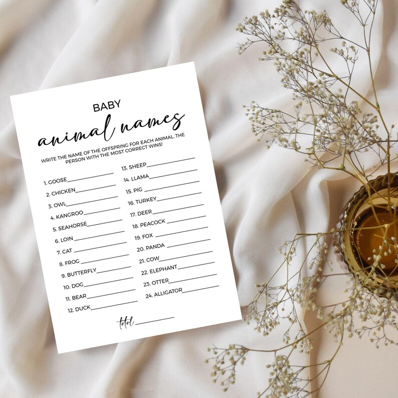 Baby Animal Names Game, Printable Baby Shower Games, Name That ...