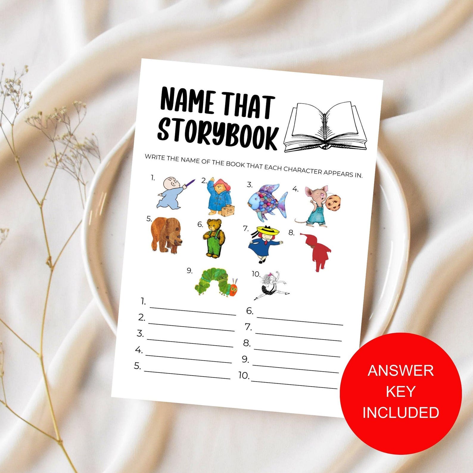 Name That Storybook Baby Shower Game, Guess the Storybook Titles Game ...