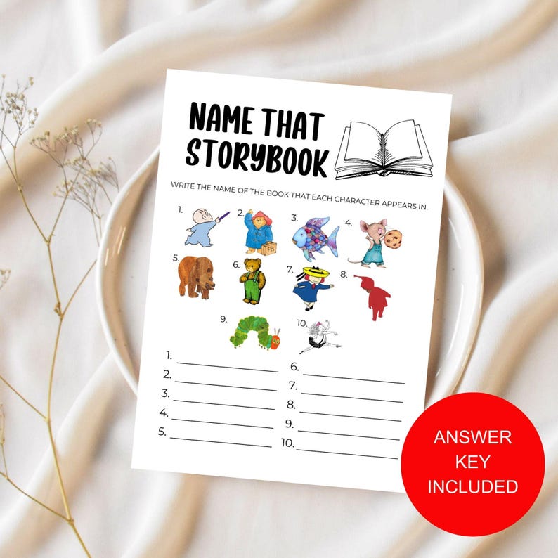 Name That Storybook Baby Shower Game, Guess the Storybook Titles Game ...