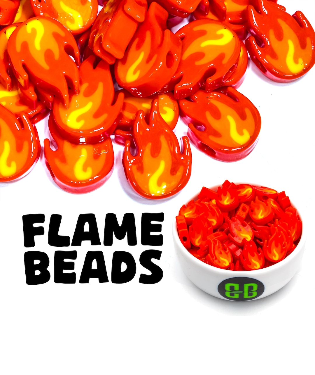 Fire Emoji Flame Kandi Beads | Packs of 2, 5, 10, or Shop by Weight ...