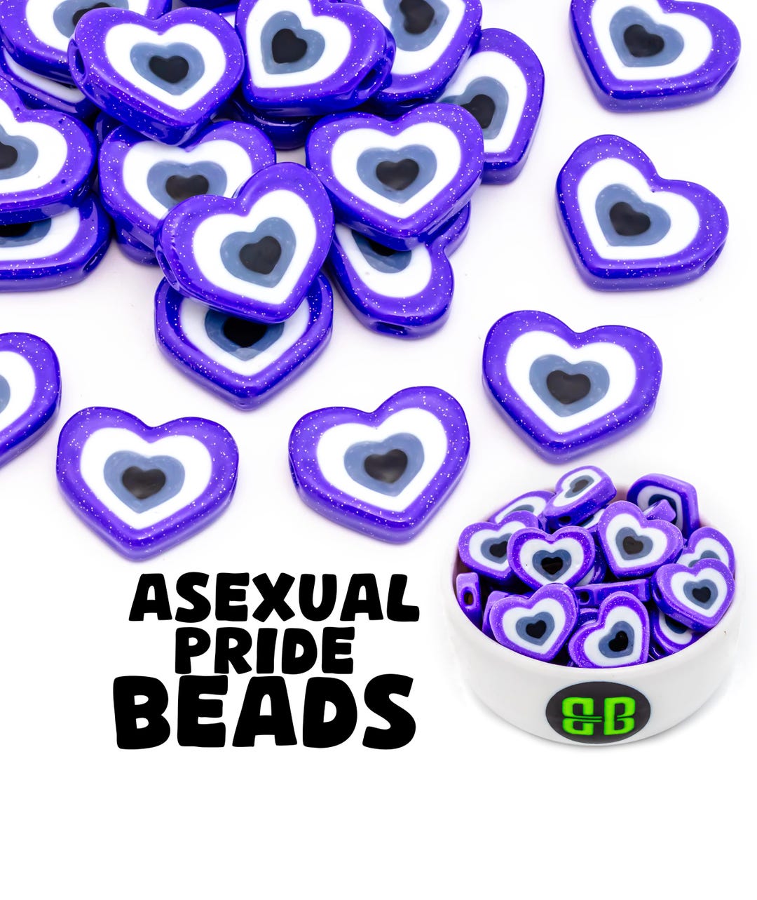Ace Pride Heart Kandi Beads | Glossy, Colorful Plastic Rave Festival ...