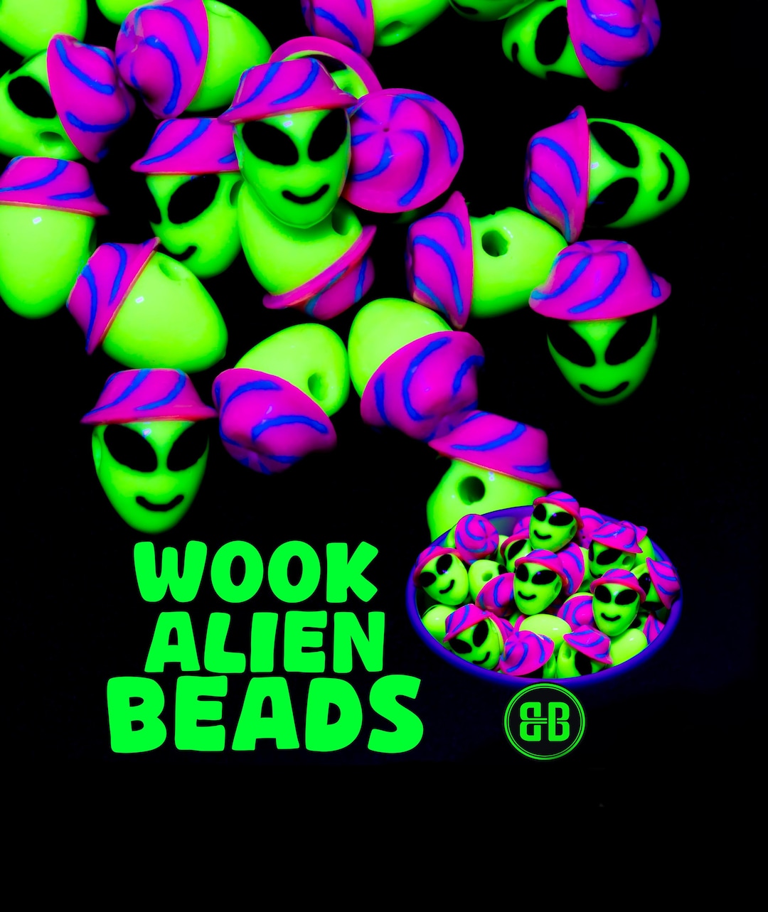 Wook Alien, Bucket Hat Alien Beads | Rave + Festival Beads, Packs of 5 ...