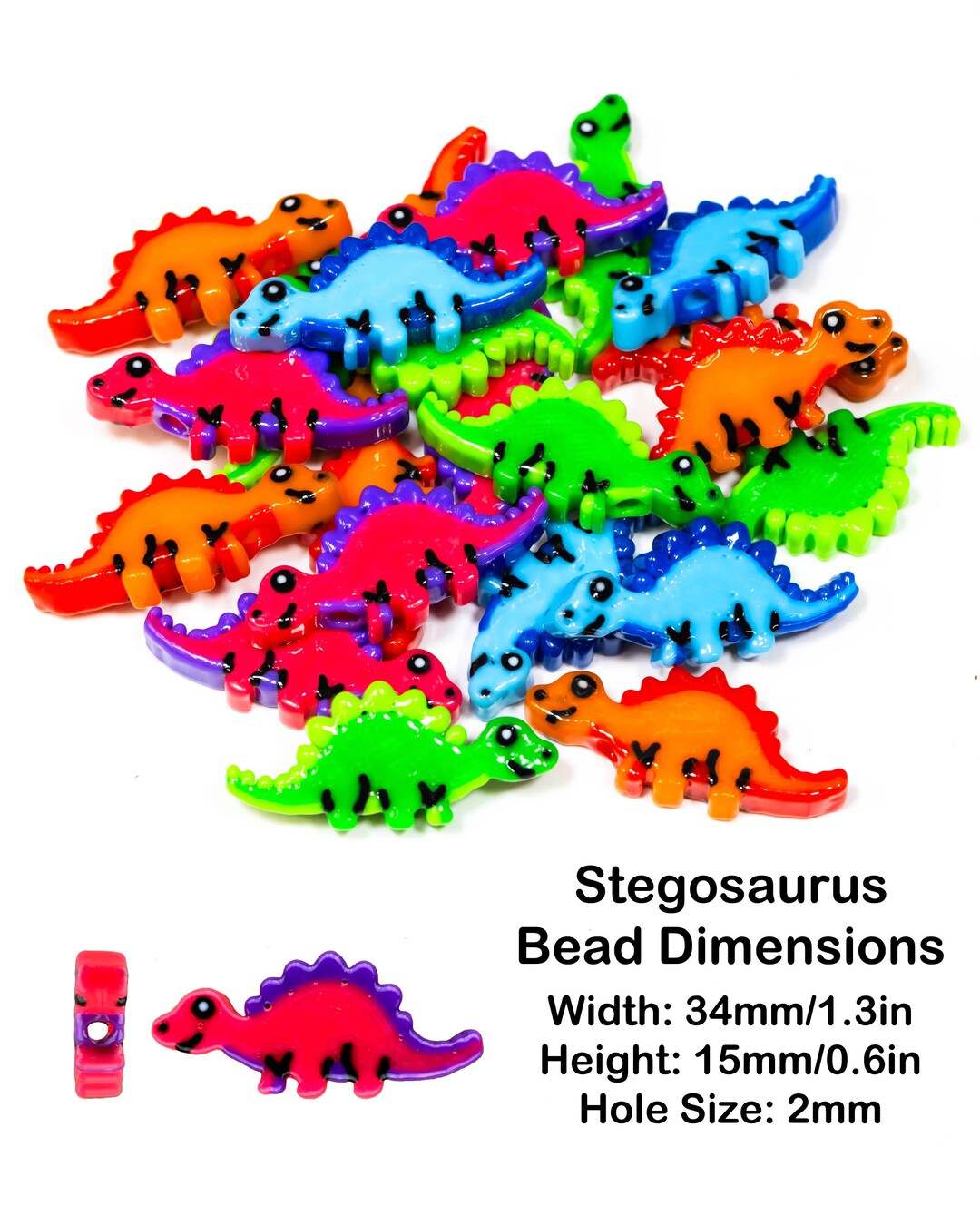 Stegosaurus Dinosaur Kandi Beads Choose From Blue, Green, Orange, Pink ...