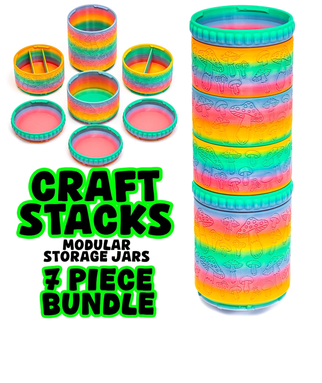 7 Piece Mushroom Craft Stacks | Modular Storage Jars - Etsy