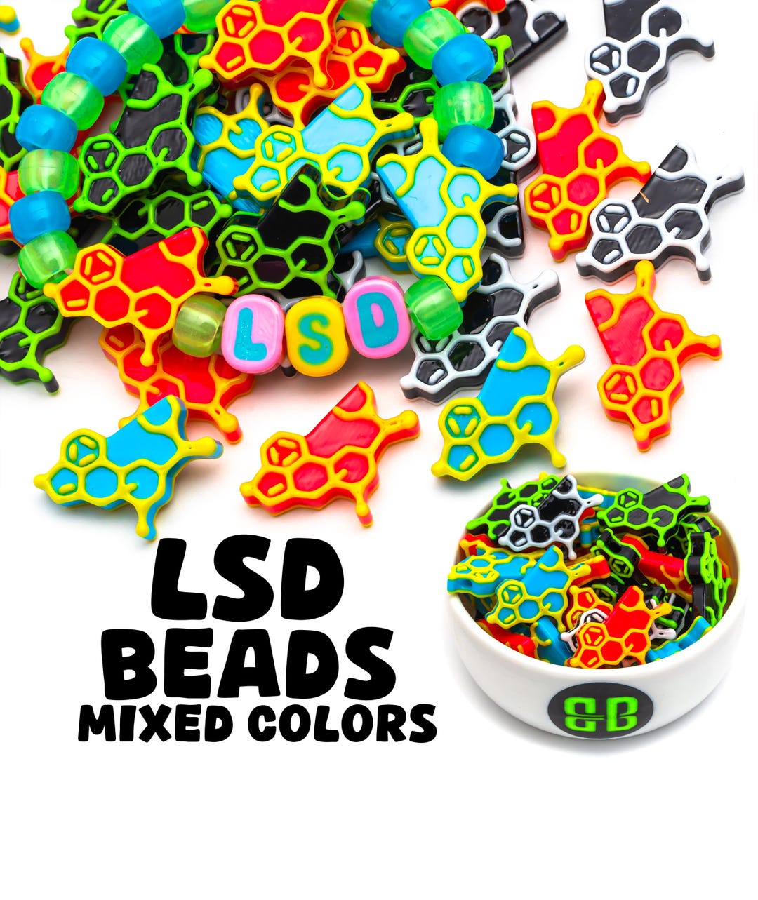 Lucy Molecule Kandi Beads | Choose From Green + Black, Pink + Yellow ...