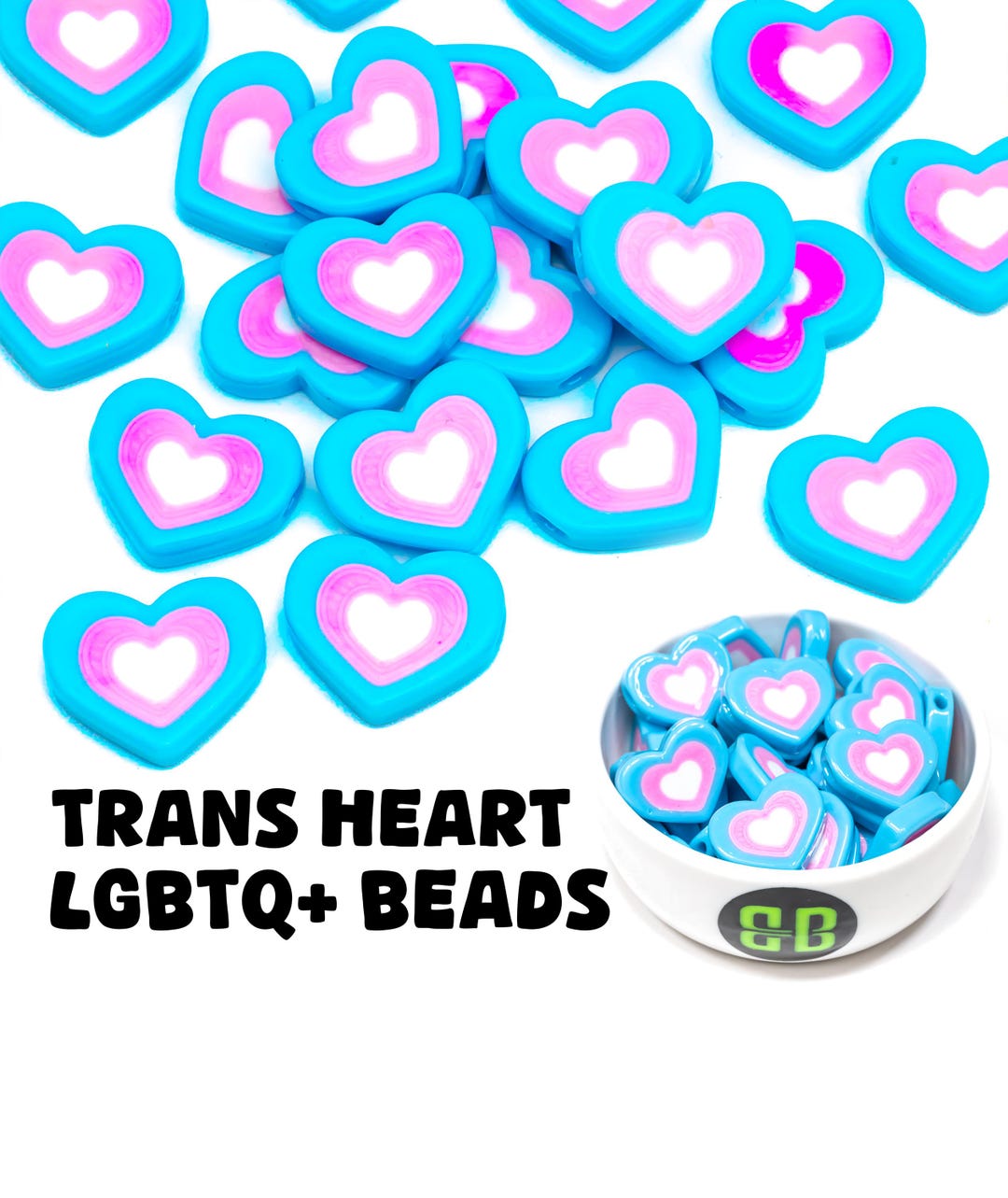 Trans Heart Kandi Beads | EDM Rave Charms - Etsy