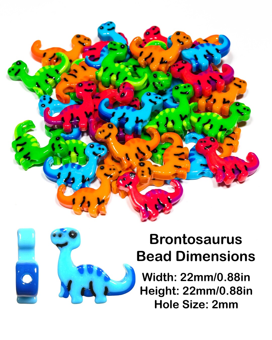 Brontosaurus Dinosaur Kandi Beads Choose From Blue, Green, Orange, Pink ...