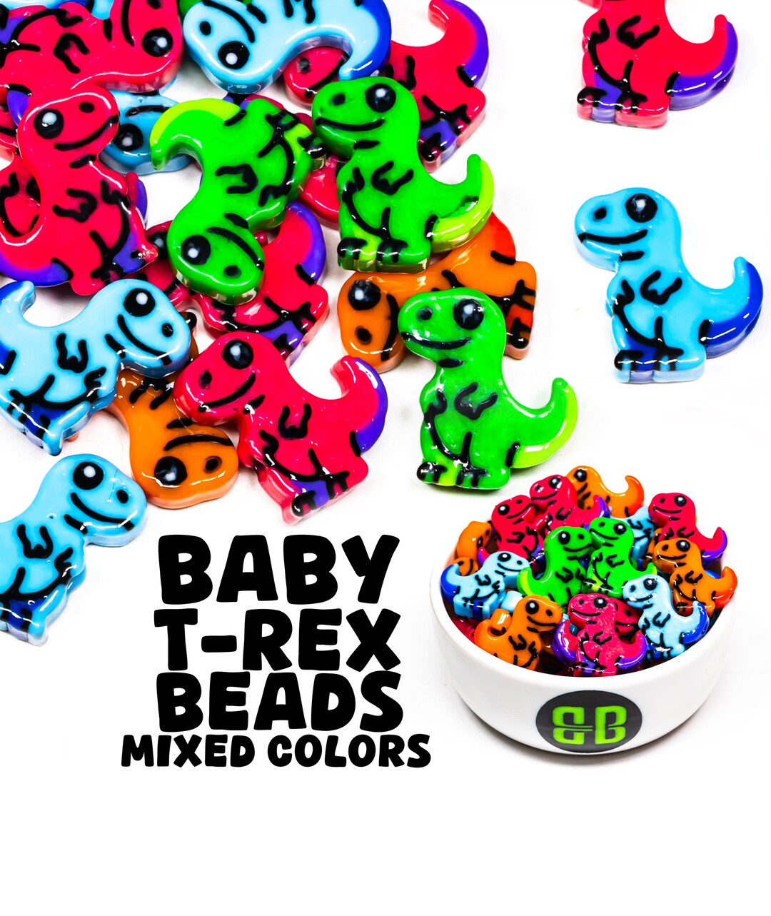 Baby T Rex Dinosaur Kandi Beads | Choose From Blue, Green, Orange, Pink ...