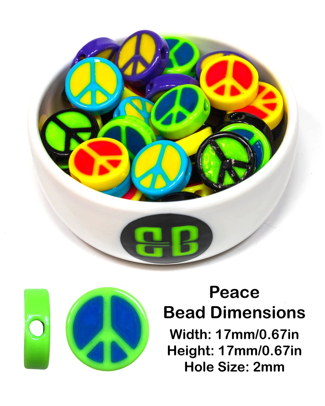 Peace Sign Kandi Beads Choose From Blue Black, Red Gold, Pink White ...