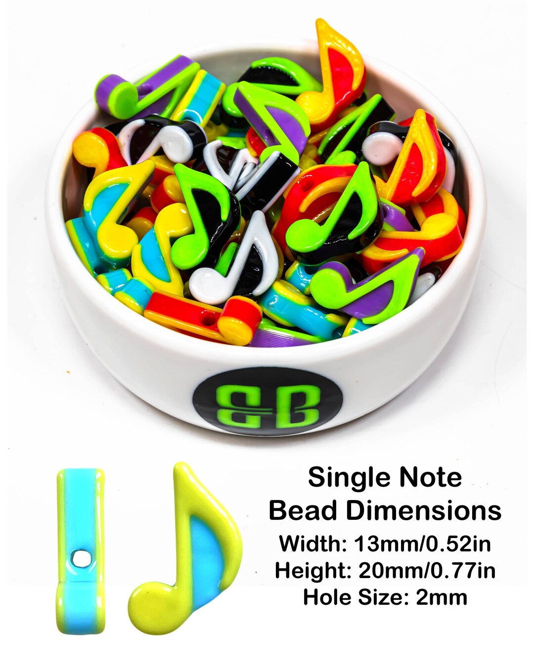 Single Note Kandi Beads Packs of 10, 20, 30, 50 Beads. 3D Printed Music ...