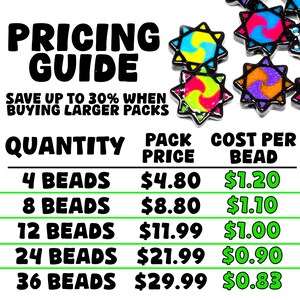 Flowstar Kandi Beads | Packs of 4, 12, 24, or 36 Beads. Rave Charms in ...