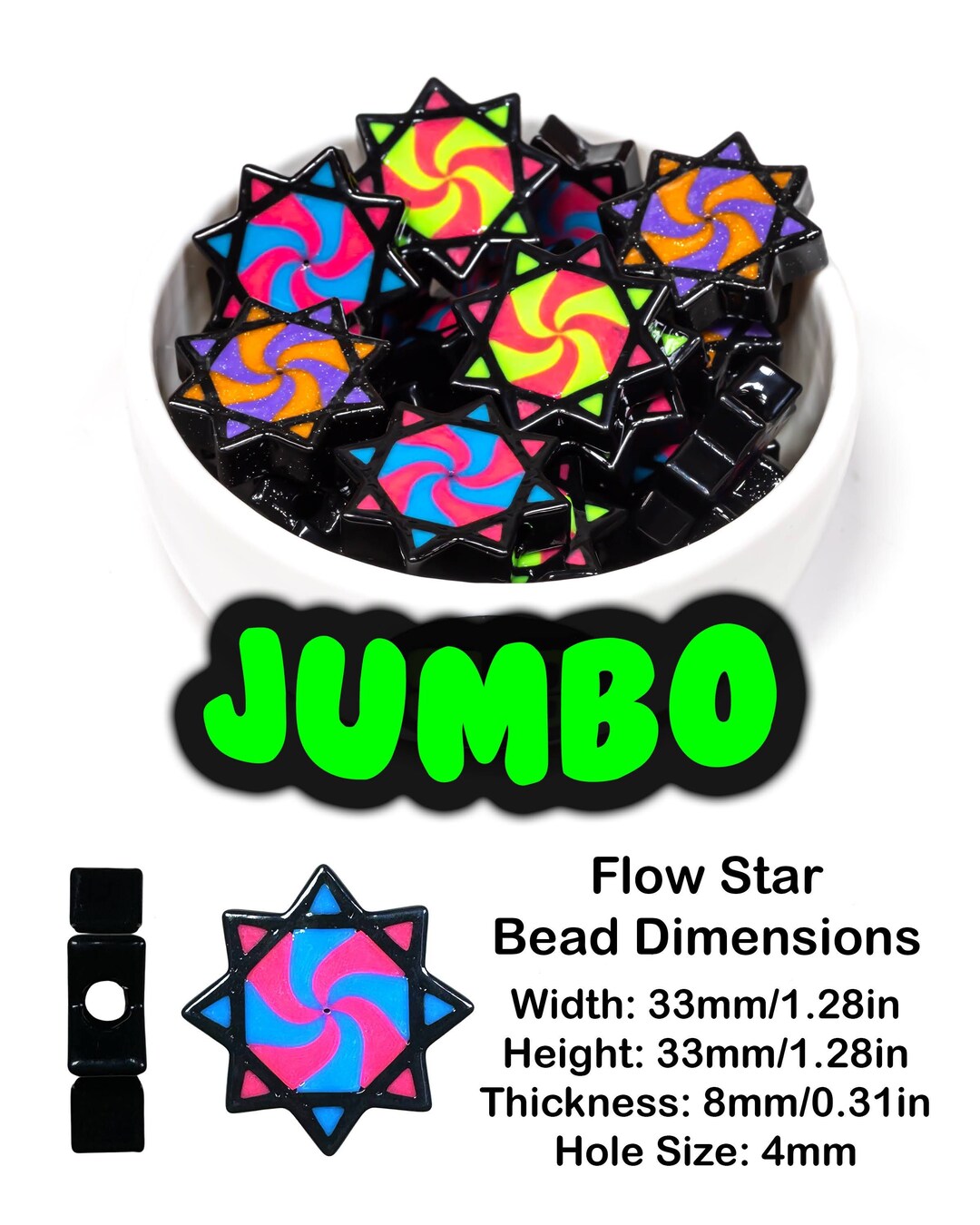 Jumbo Flowstar Beads | Packs of 3, 6, 12, or 18 Beads. Music Festival ...