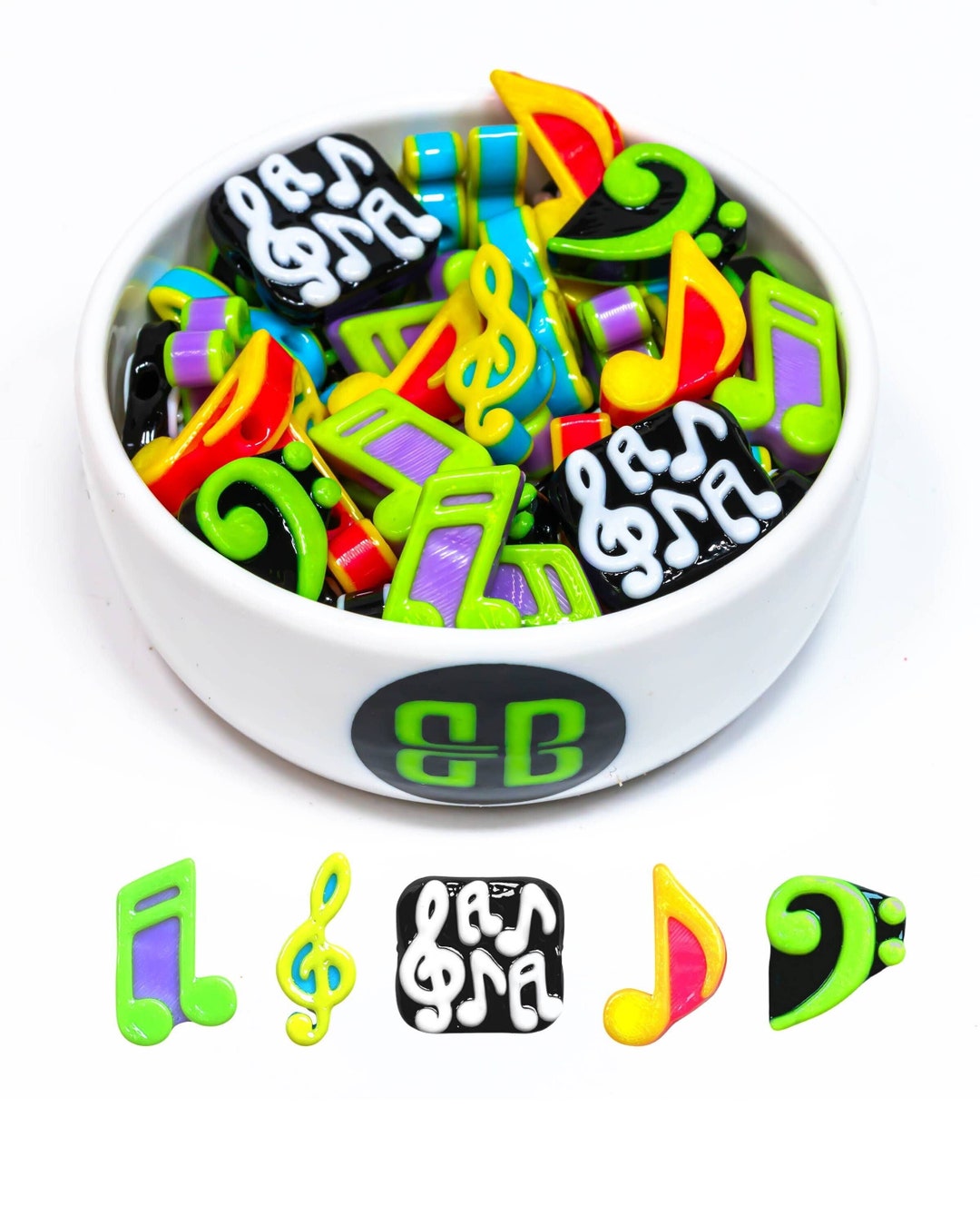 Music Note Combo Pack Kandi Beads 3D Printed With Colorful, UV Reactive ...