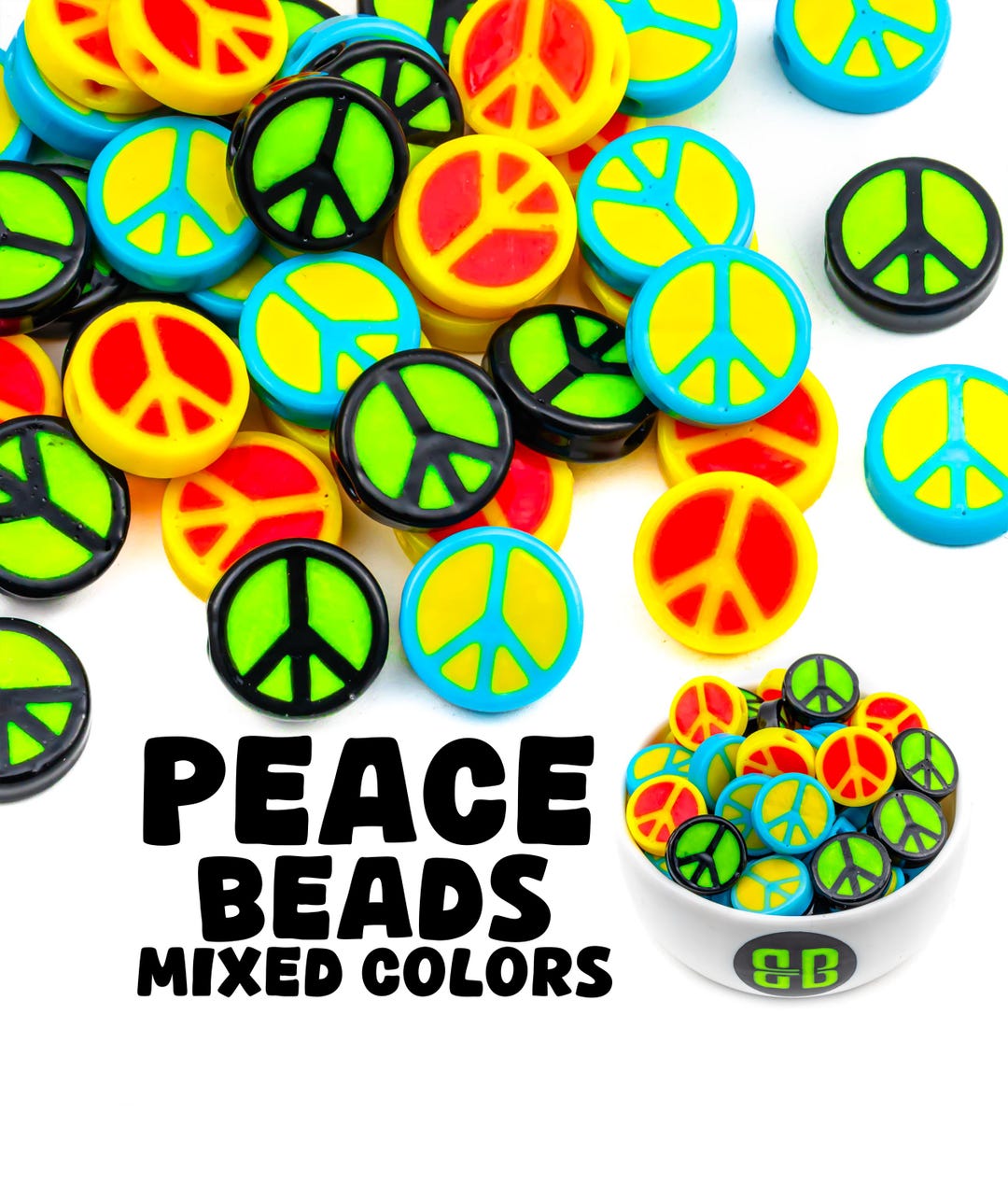 Peace Sign Kandi Beads | Glossy Colorful Rave Charms - Etsy