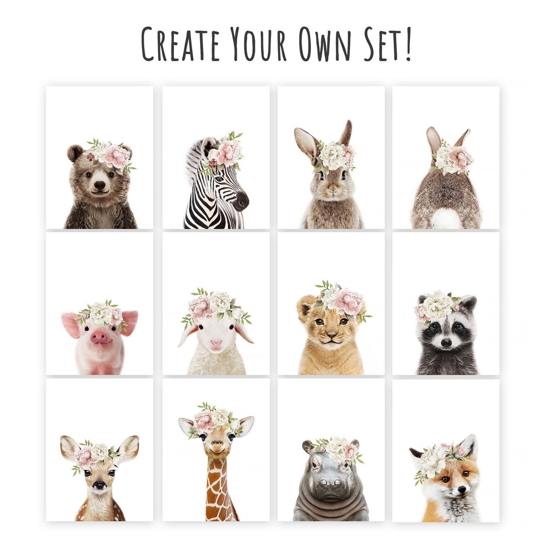 PRINTABLE Baby Animals With Flower Crowns, Woodland Nursery Decor Girl ...