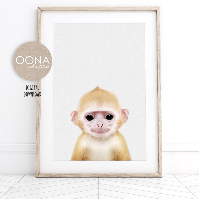 Monkey Print Baby Monkey PRINTABLE Animal Wall Art Monkey Nursery Decor ...