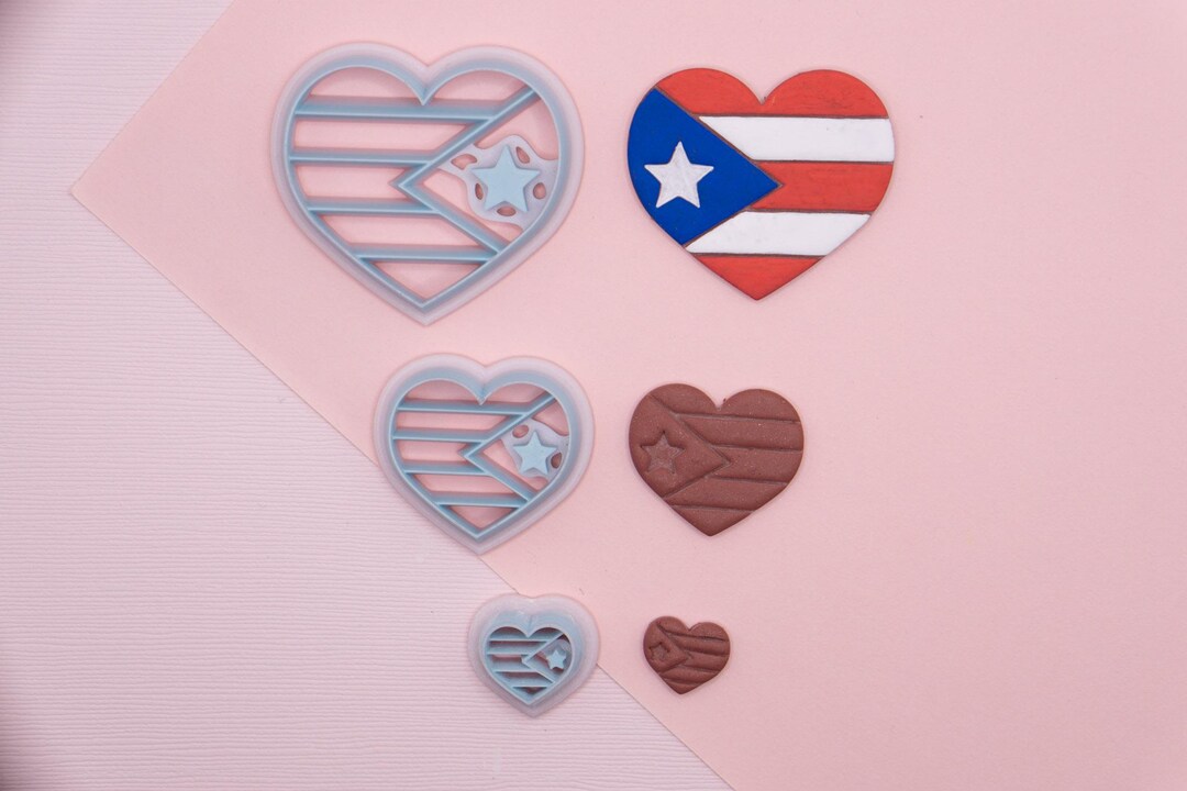 Puerto Rico Flag Heart Clay Cutter, Puerto Rican Polymer Clay Cutter ...