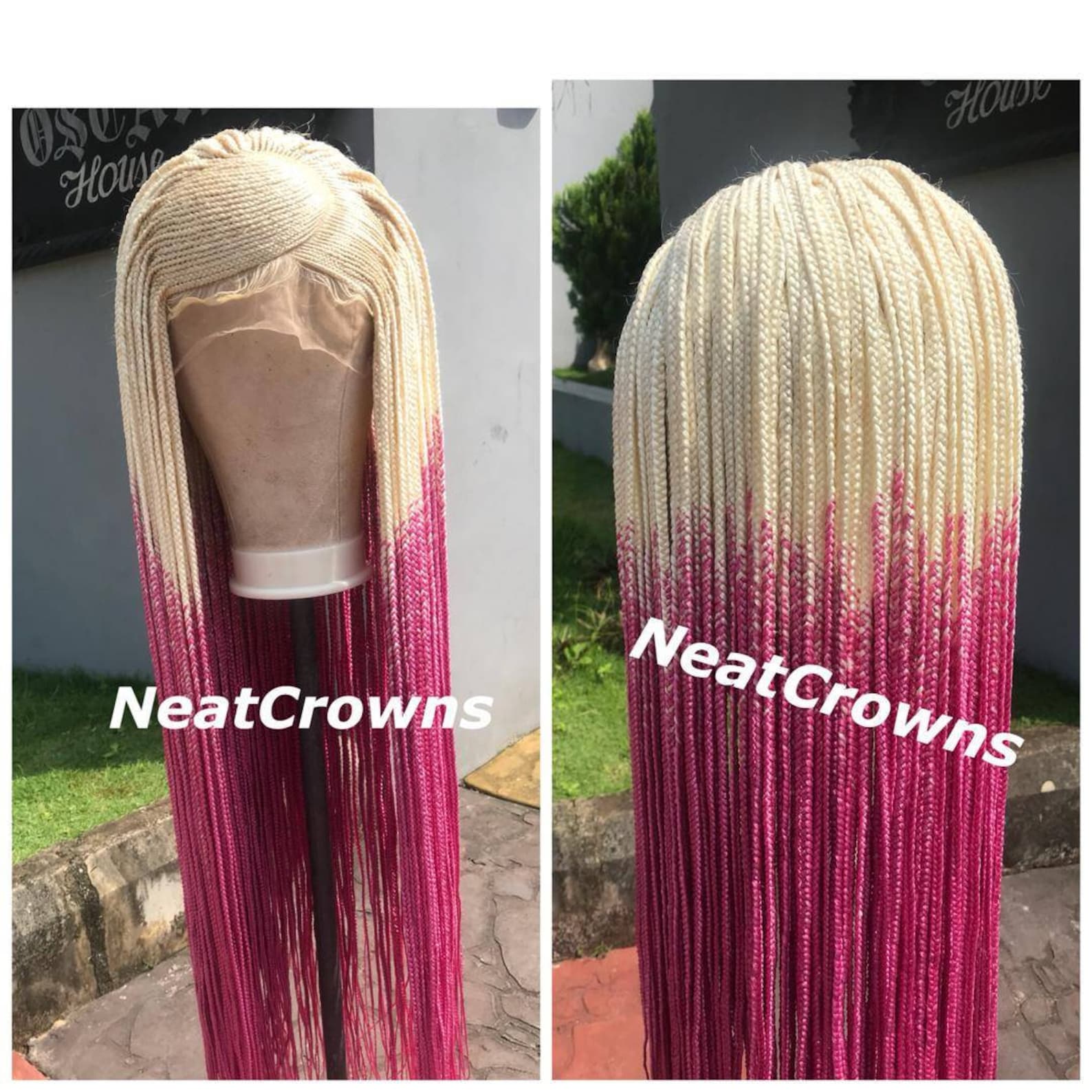 Ready to Ship Pink Cornrow Red Box Braids Wig Cornrows Blonde | Etsy