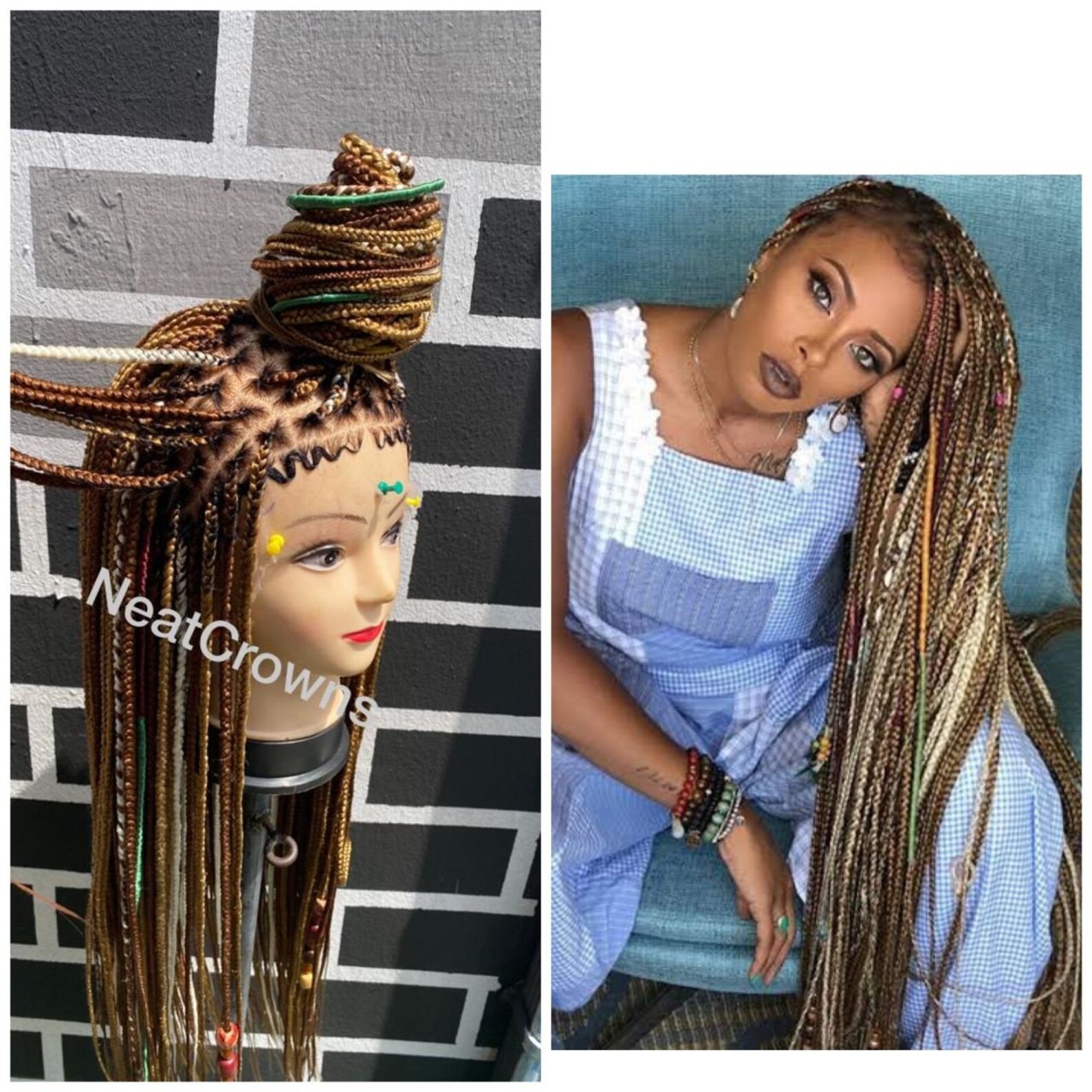 Ready to Ship Medium Eva Box Braids Wig for Black Women Cornrows Wig ...