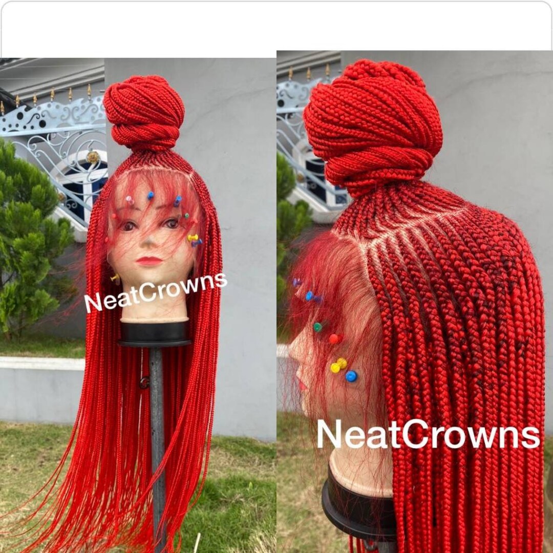 Ready to Ship Red Cornrows Wig Cornrow Wigs Knotless Box Braids Wig for ...