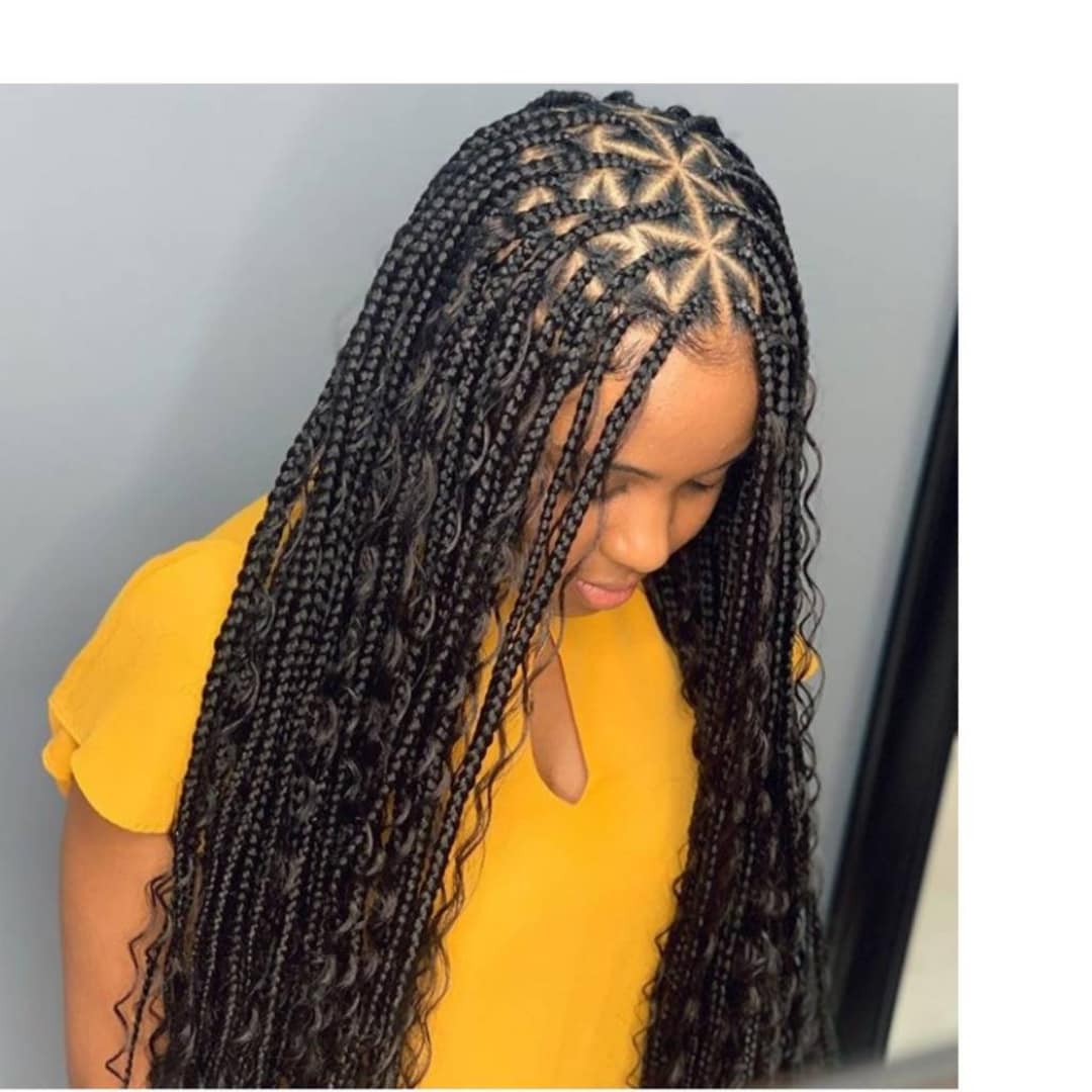 Full Lace Triangle Center Parts Box Braids Wig For Black Women Cornrows