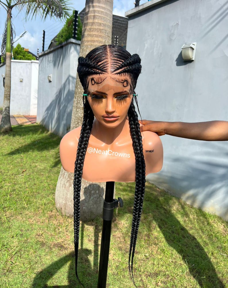 Double Dutch Pigtail Braids Cornrows Wig Cornrow Wigs Braided Wig Box ...