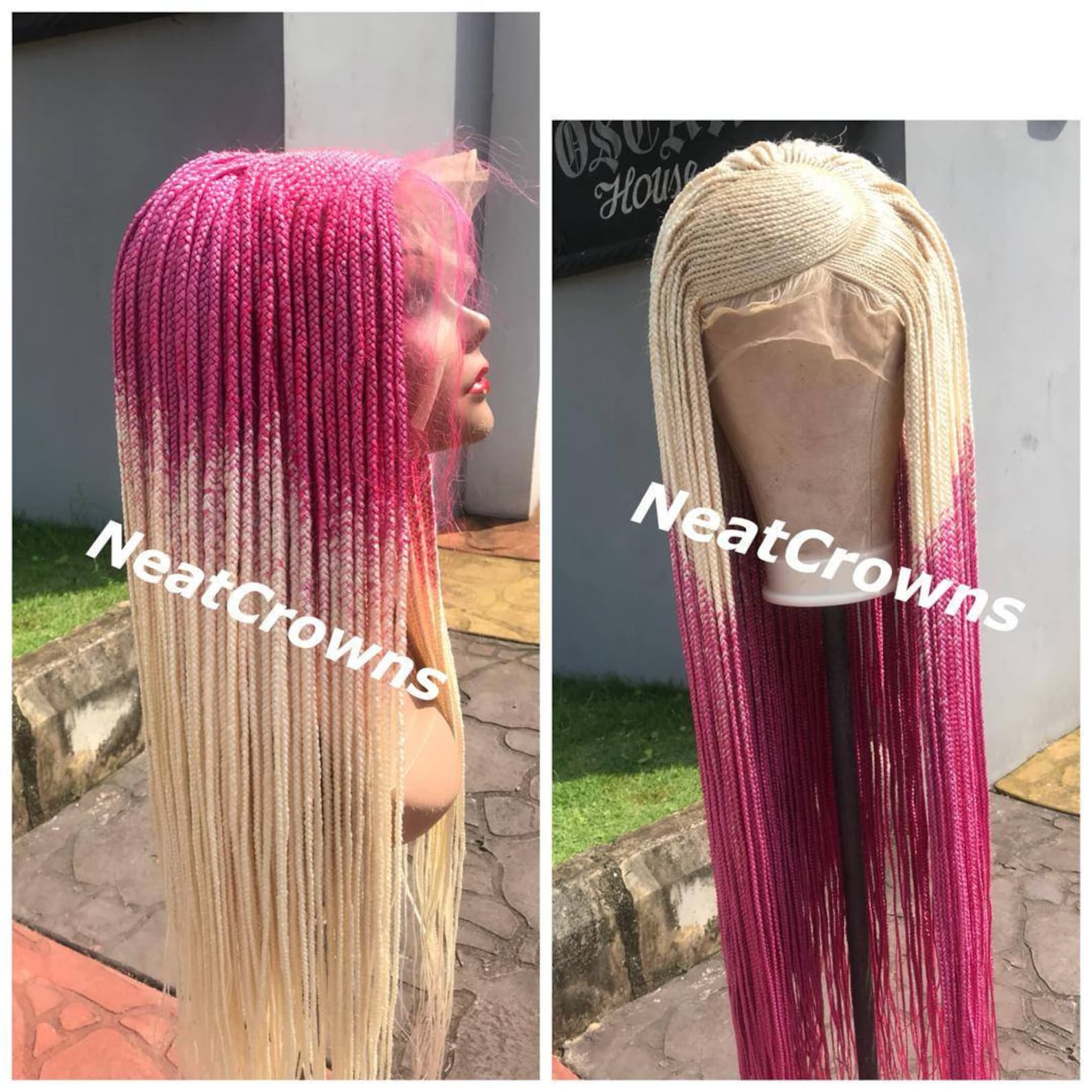 Ready to Ship Pink Cornrow Red Box Braids Wig Cornrows Blonde | Etsy