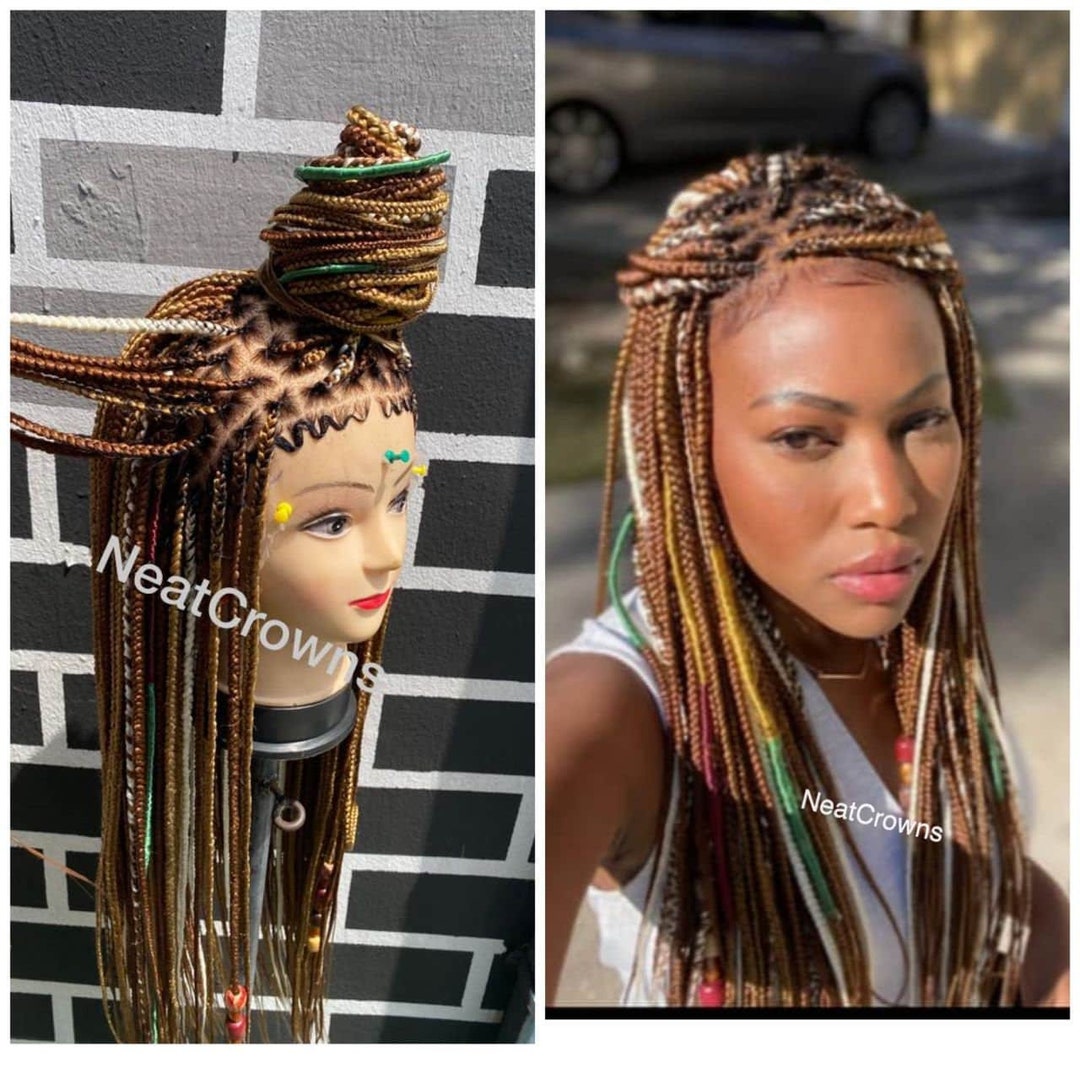 Ready to Ship Medium Eva Box Braids Wig for Black Women Cornrows Wig ...