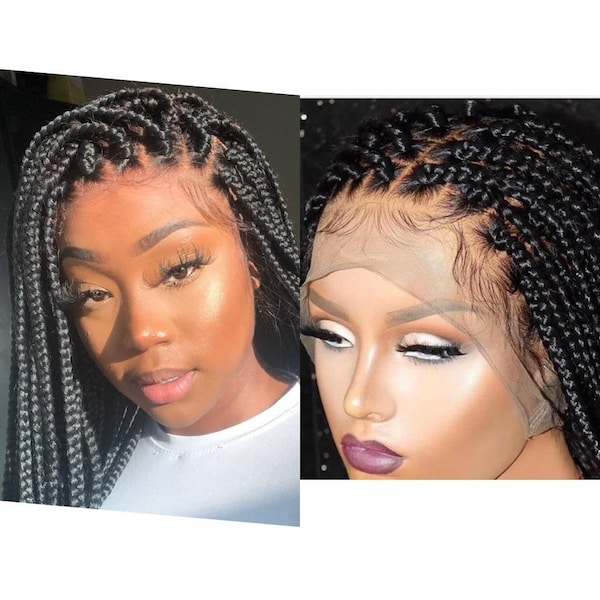 Human Hair Box Braid Wig - Etsy