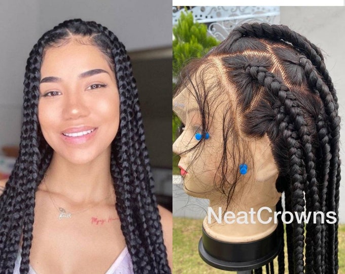 Triangle Knotless Jumbo Box Braids Wig for Black Women Cornrows Wigs ...