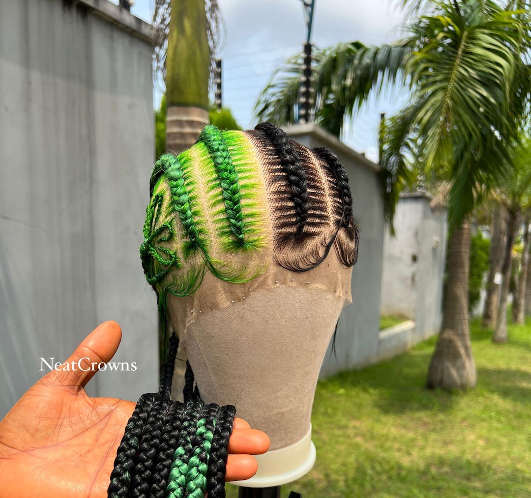 Stitch Braids Cornrows Feedin Green Lemon Black Braided Wigs for Black ...