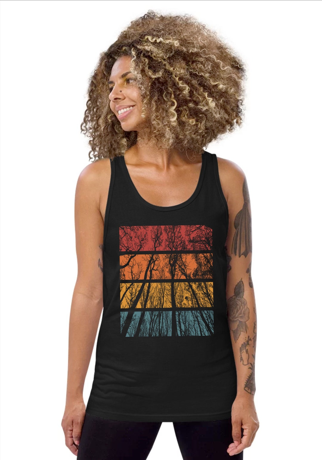 Colourful Forest Tank Top for Hiking Adventures, Looking Through Trees ...