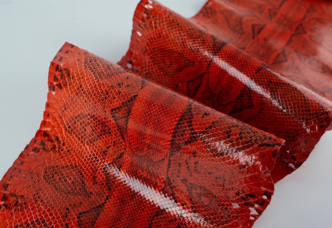 Red Print ITALIAN Genuine SNAKE AYERS (non Cites) Leather Glossy Skin ...