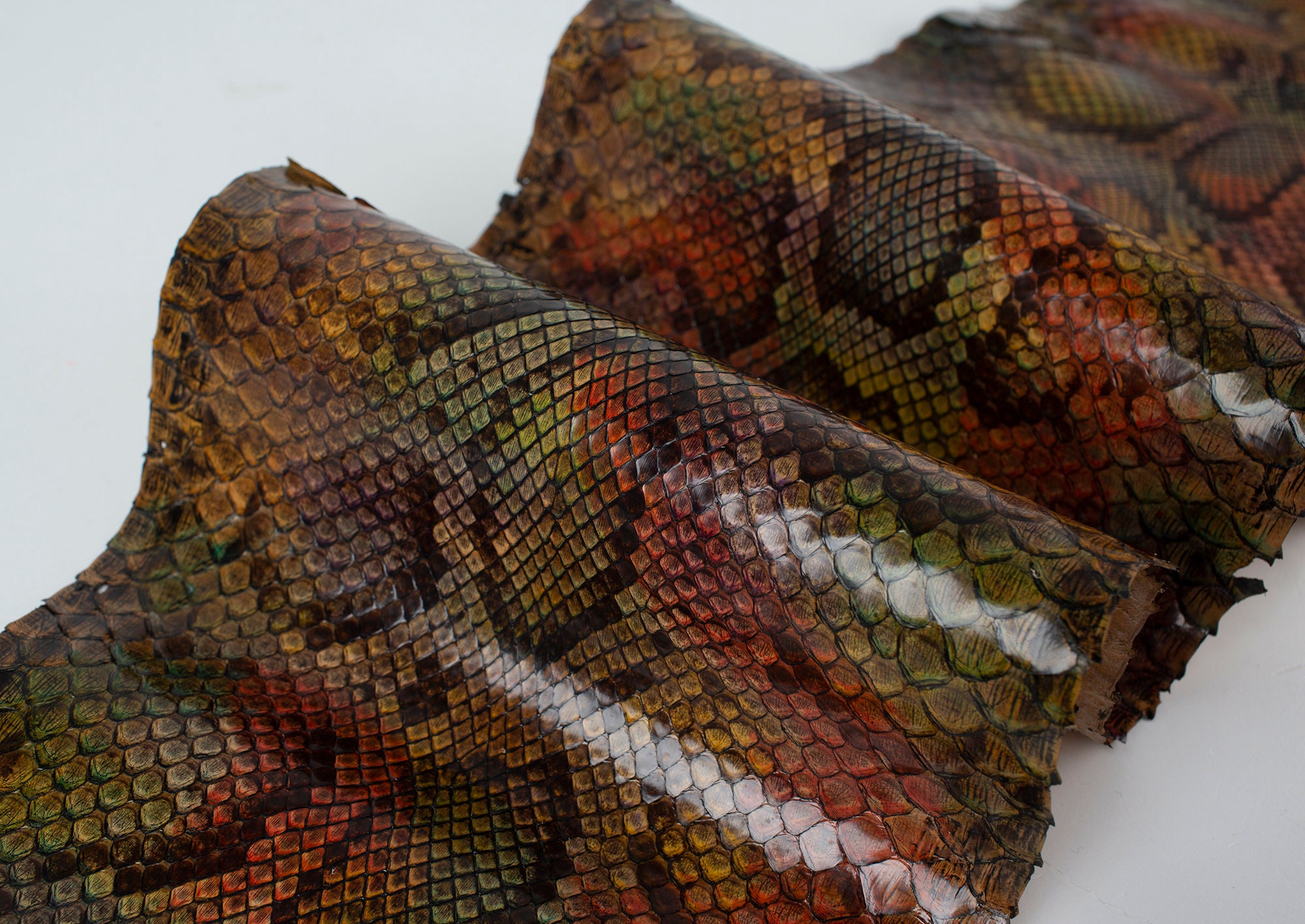 Brown/red/oliva Print ITALIAN Genuine SNAKE AYERS (non Cites) Leather ...