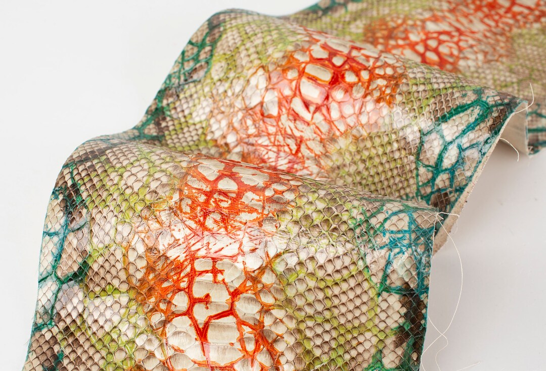 Green/red Print ITALIAN Genuine SNAKE AYERS (non Cites) Leather Glossy ...