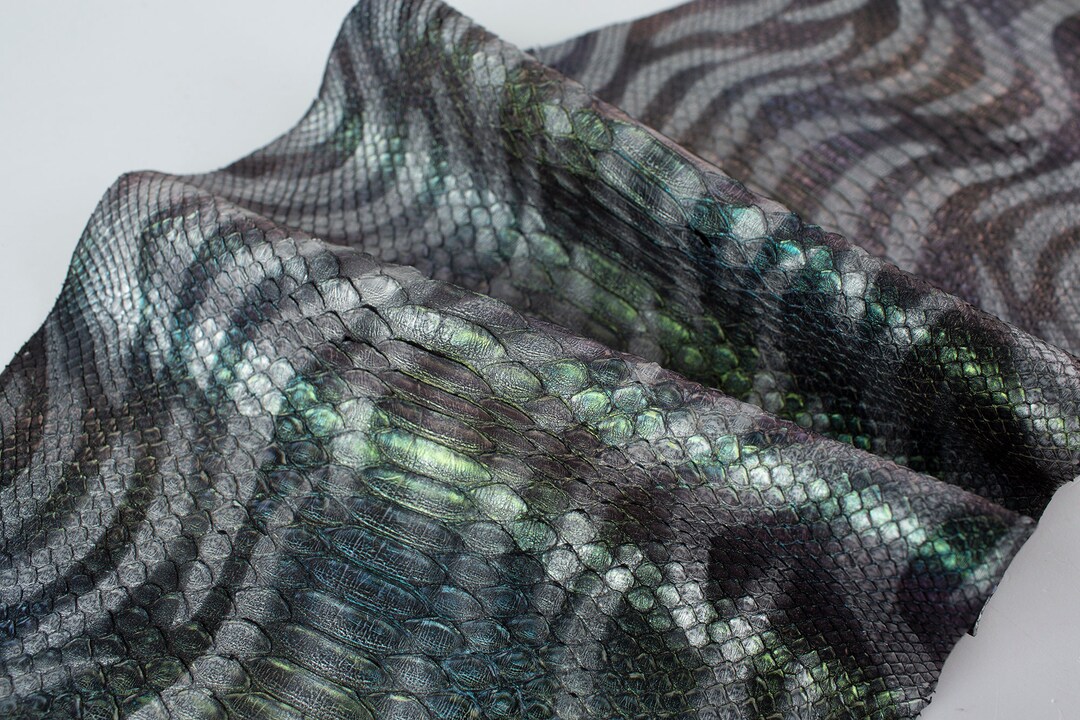 Green Print ITALIAN Genuine SNAKE AYERS (non Cites) Leather Skin (60cm ...