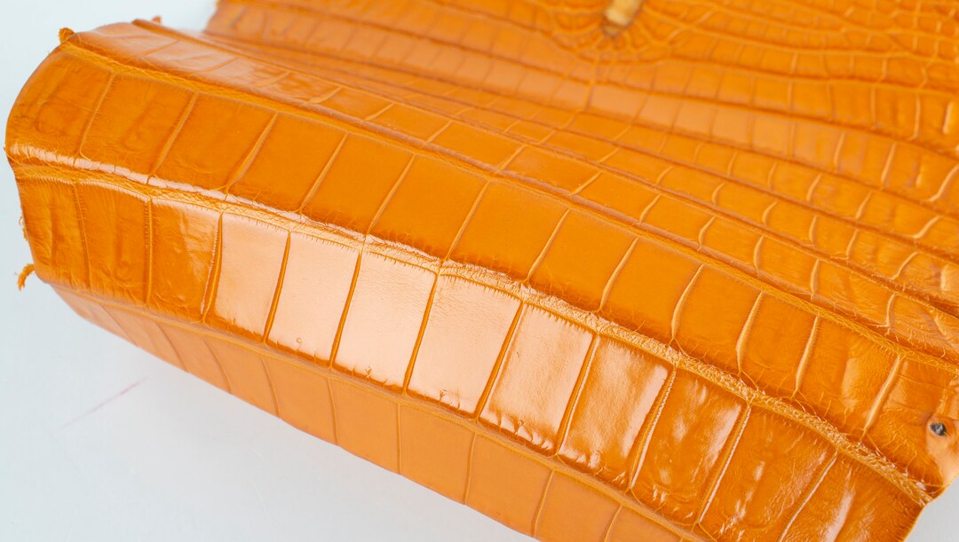 ITALIAN Orange Saturated Glossy Genuine Real REPTILE Tail Leather (non ...