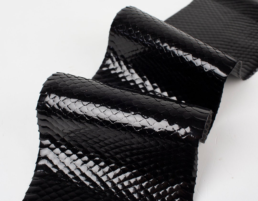Black Print ITALIAN Genuine SNAKE AYERS (non Cites) Leather Glossy Skin ...