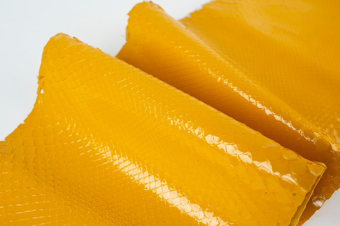 Yellow ITALIAN Genuine SNAKE AYERS (non Cites) Leather Glossy Skin ...