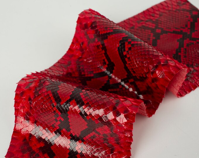 Red/black ITALIAN Genuine SNAKE Leather Glossy Skin - Etsy