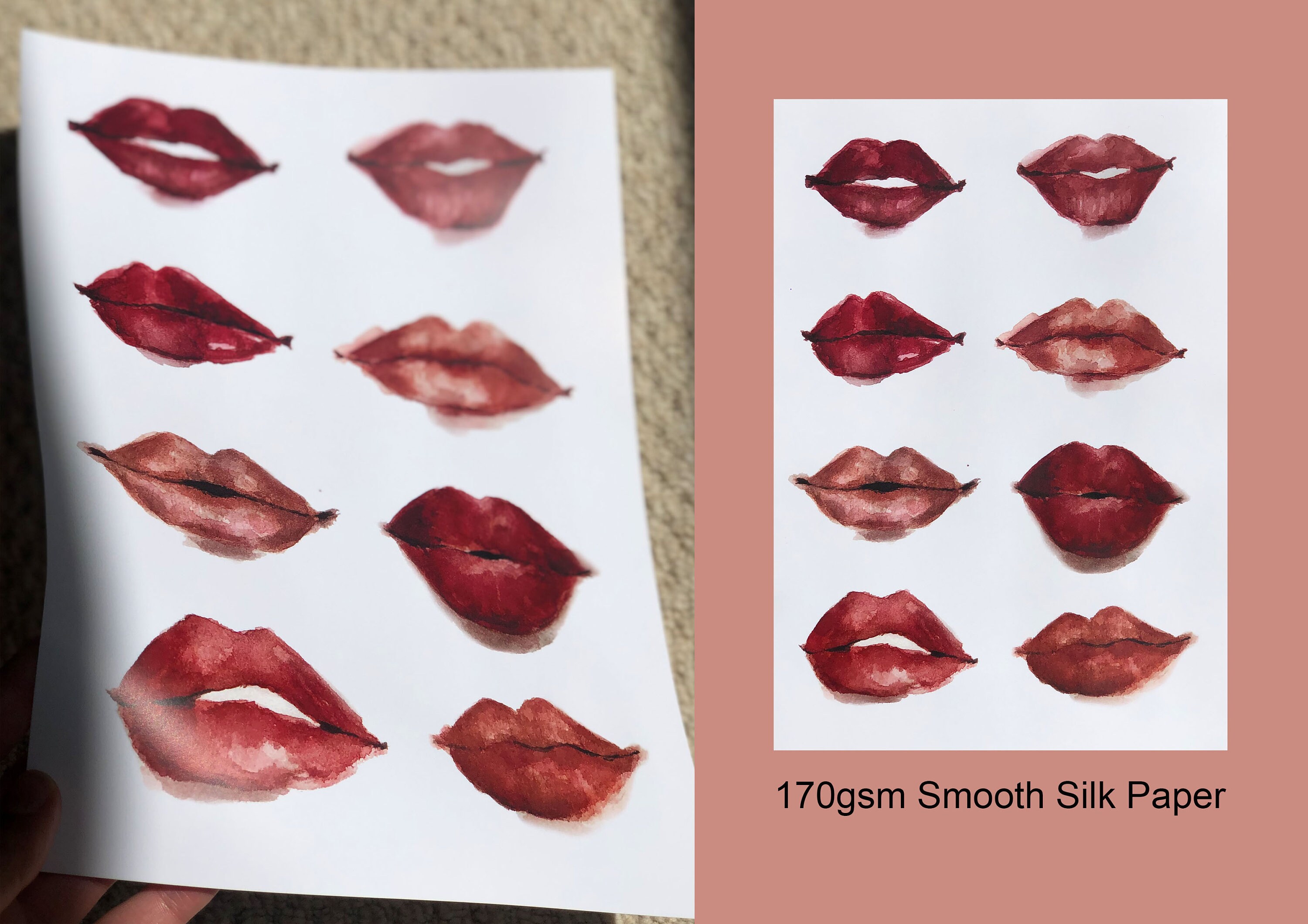 Lips Watercolor Art Print Lipstick Makeup Print Bedroom Decor Lips Kiss ...