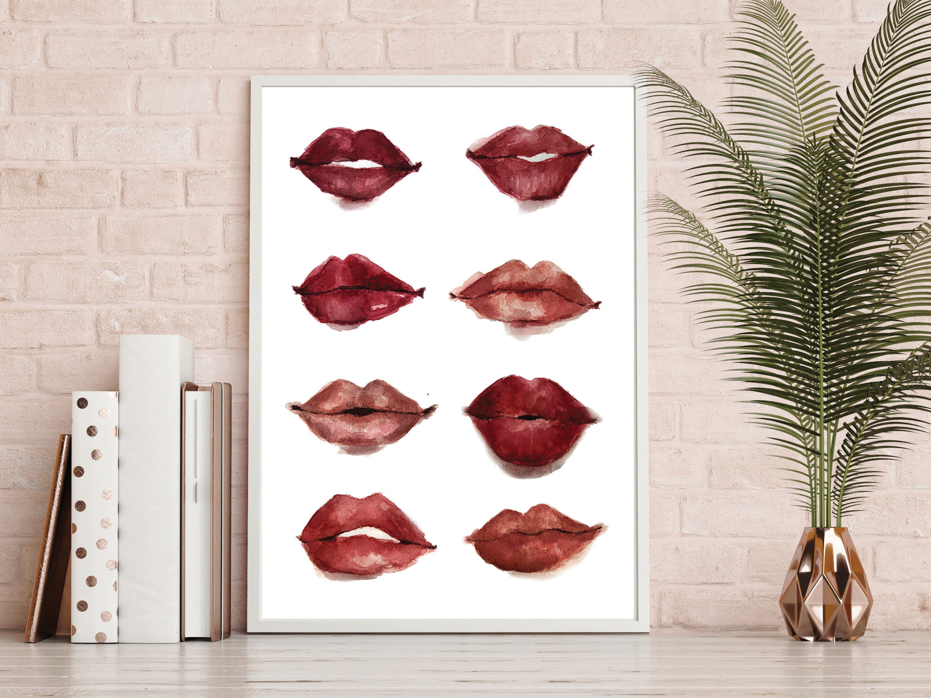 Lips Watercolor Art Print | Lipstick Makeup Print | Bedroom Decor| Lips ...