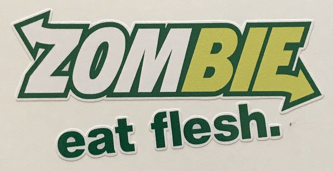 Zombie Eat Flesh 5x2" Full Color Vinyl Die-cut Decal Water / Weather ...