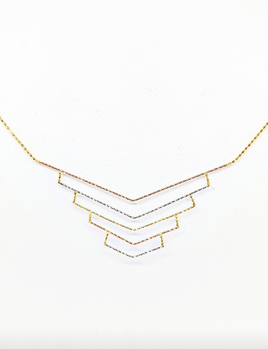 14k Tri-color Chevron Bar Necklace | Tri-color Stacked Chevron Necklace ...