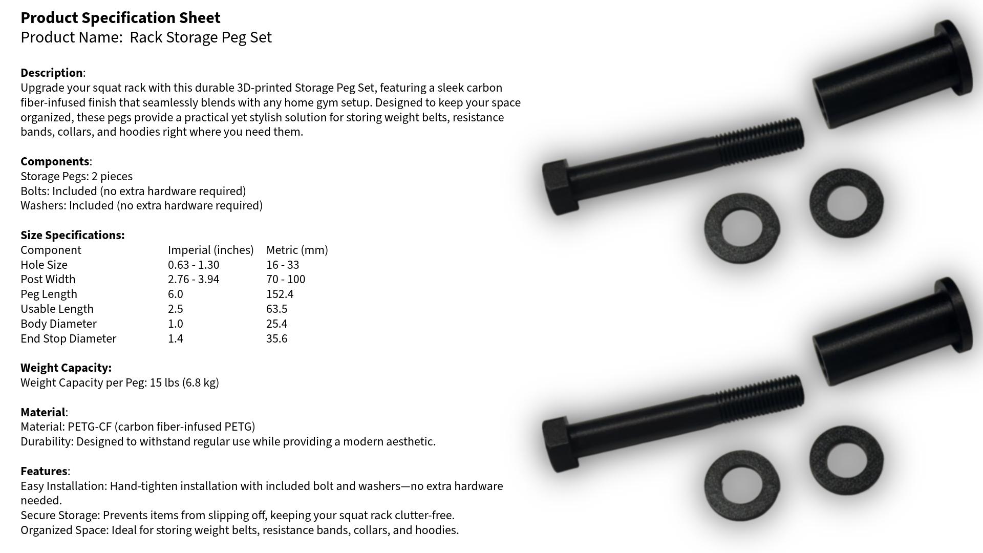 Squat Rack Storage Pegs: Carbon Fiber-infused Home Gym Organizer for ...