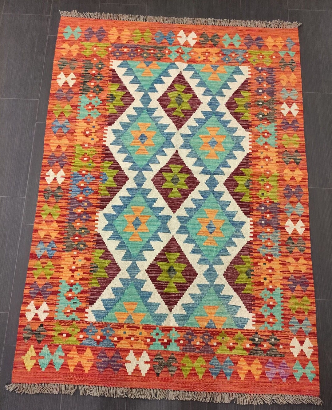 Classic Kilim Rug, Handwoven Artisan Afghan Turkish Aztec Sheep Wool ...
