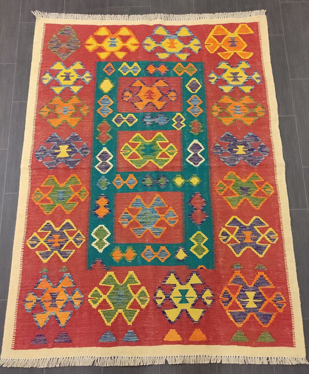 Tribal Vintage Kilim, Handwoven Artisan Afghan Turkish Aztec Sheep Wool ...