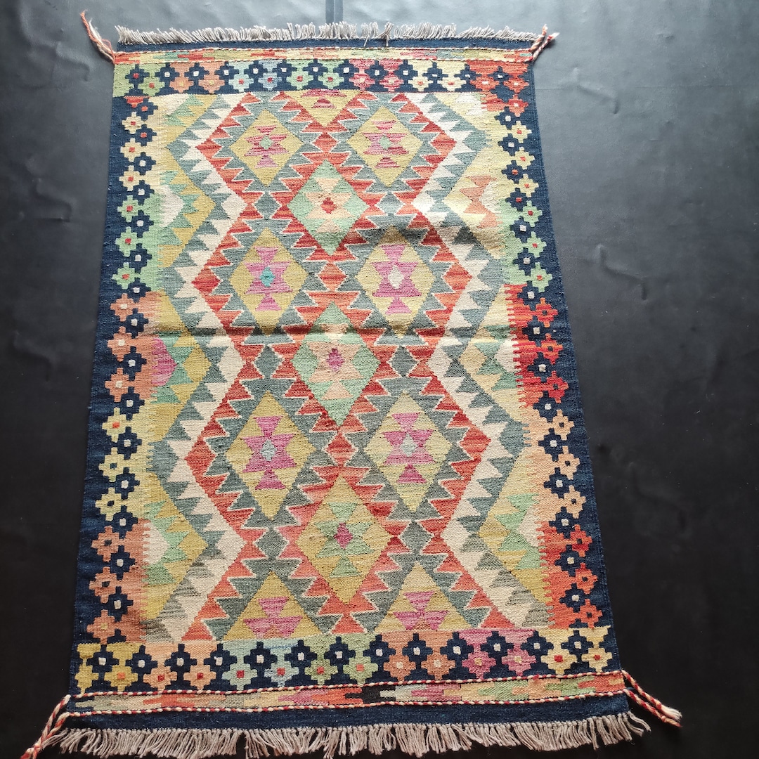 Kilim Rug Classic, Handmade Artisan Afghan Turkish Aztec Geometric Wool ...